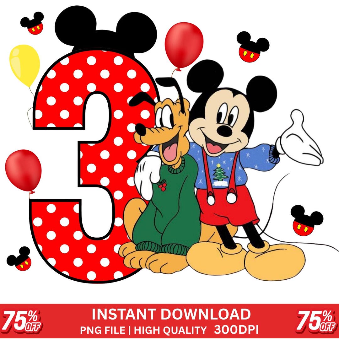 Mickey Mouse 3rd Birthday PNG, Sublimation Graphics (digital Download ...