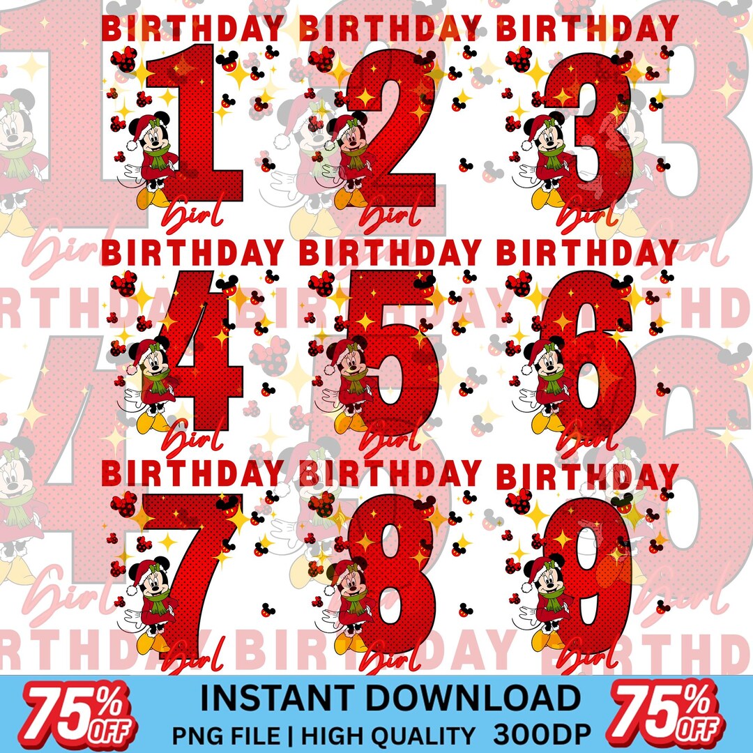 Christmas Minnie Mouse Birthday Numbers PNG (digital Download) - Etsy
