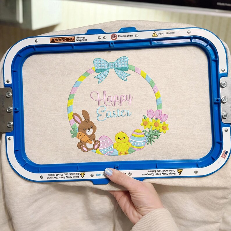 Happy Easter Embroidery Design, Bunny Chick Easter Wreath Machine ...