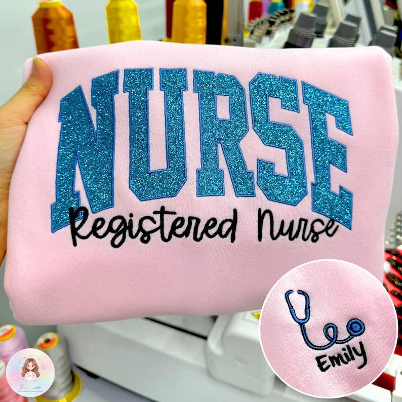 Custom Embroidered Glitter Nurse Sweatshirt, Personalized RN ...