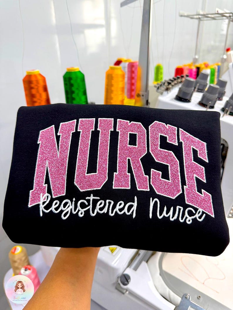Custom Embroidered Glitter Nurse Sweatshirt, Personalized RN ...