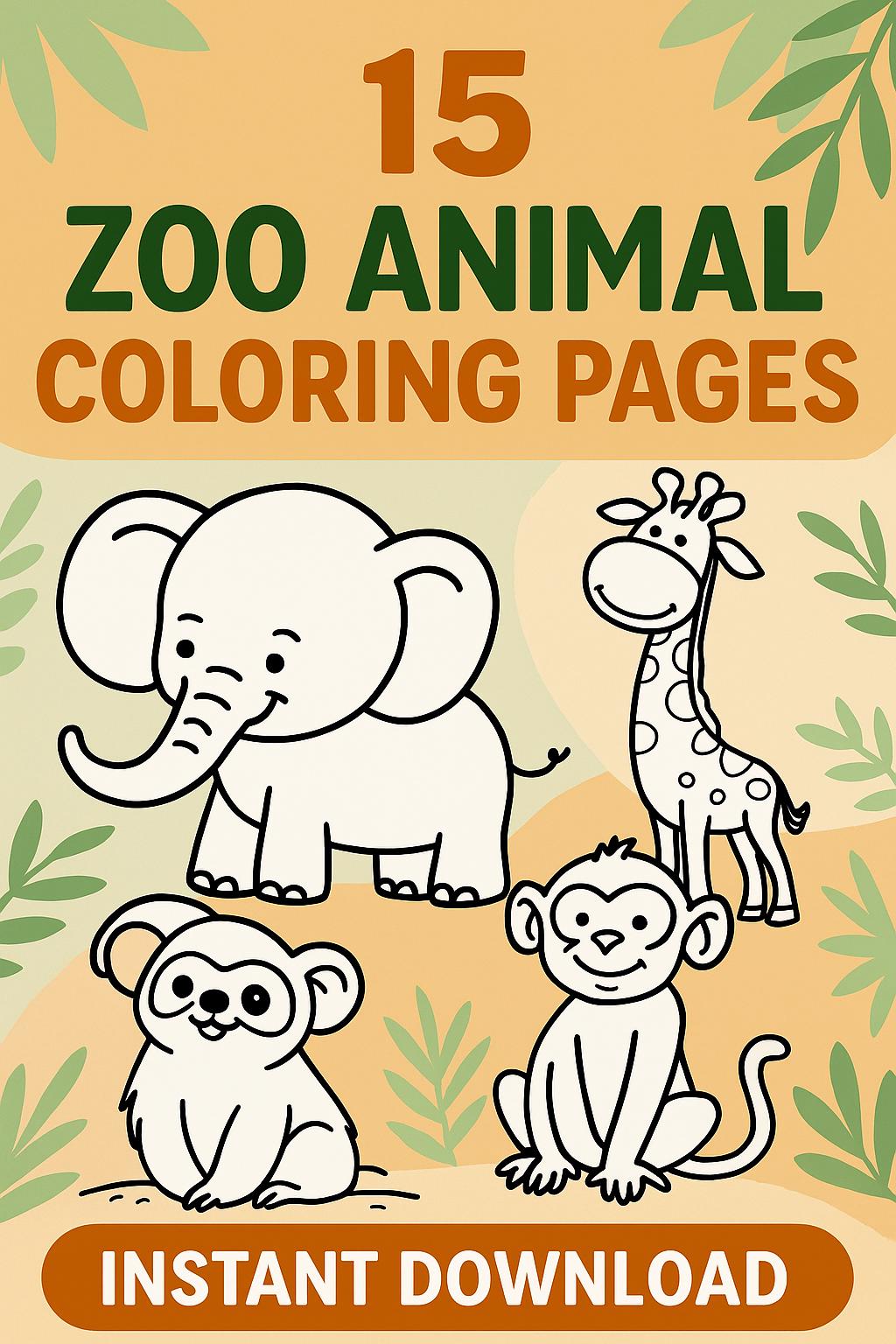 Zoo Animal Coloring Pages: Kids Printable Activity (digital Download ...