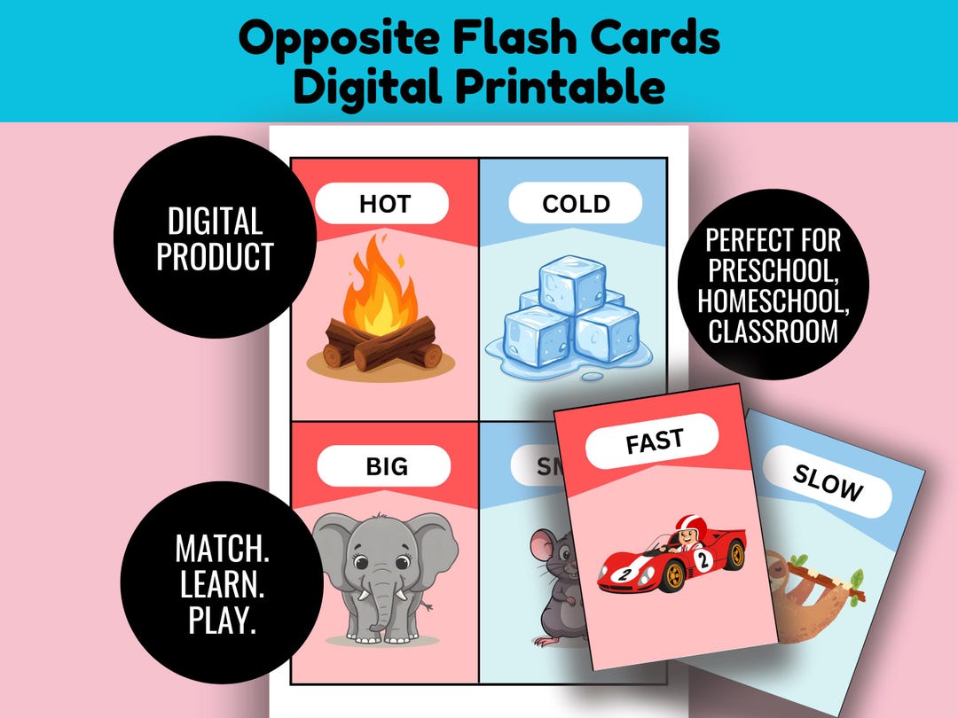 Opposites Flashcards for Preschool, Printable Learning Cards, Early ...