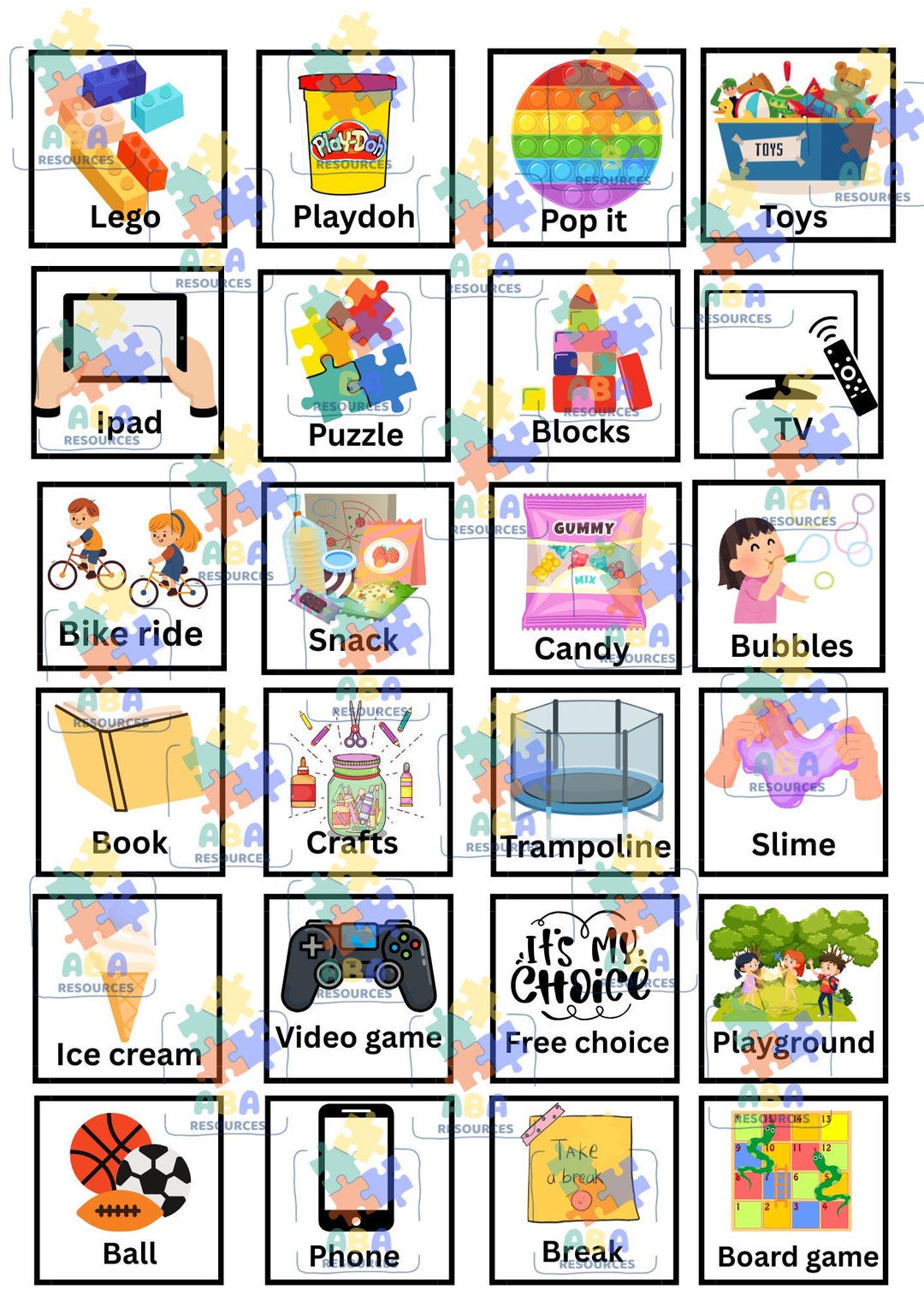 Printable Reinforcement Cards | Printable ABA Visual Schedule - Etsy