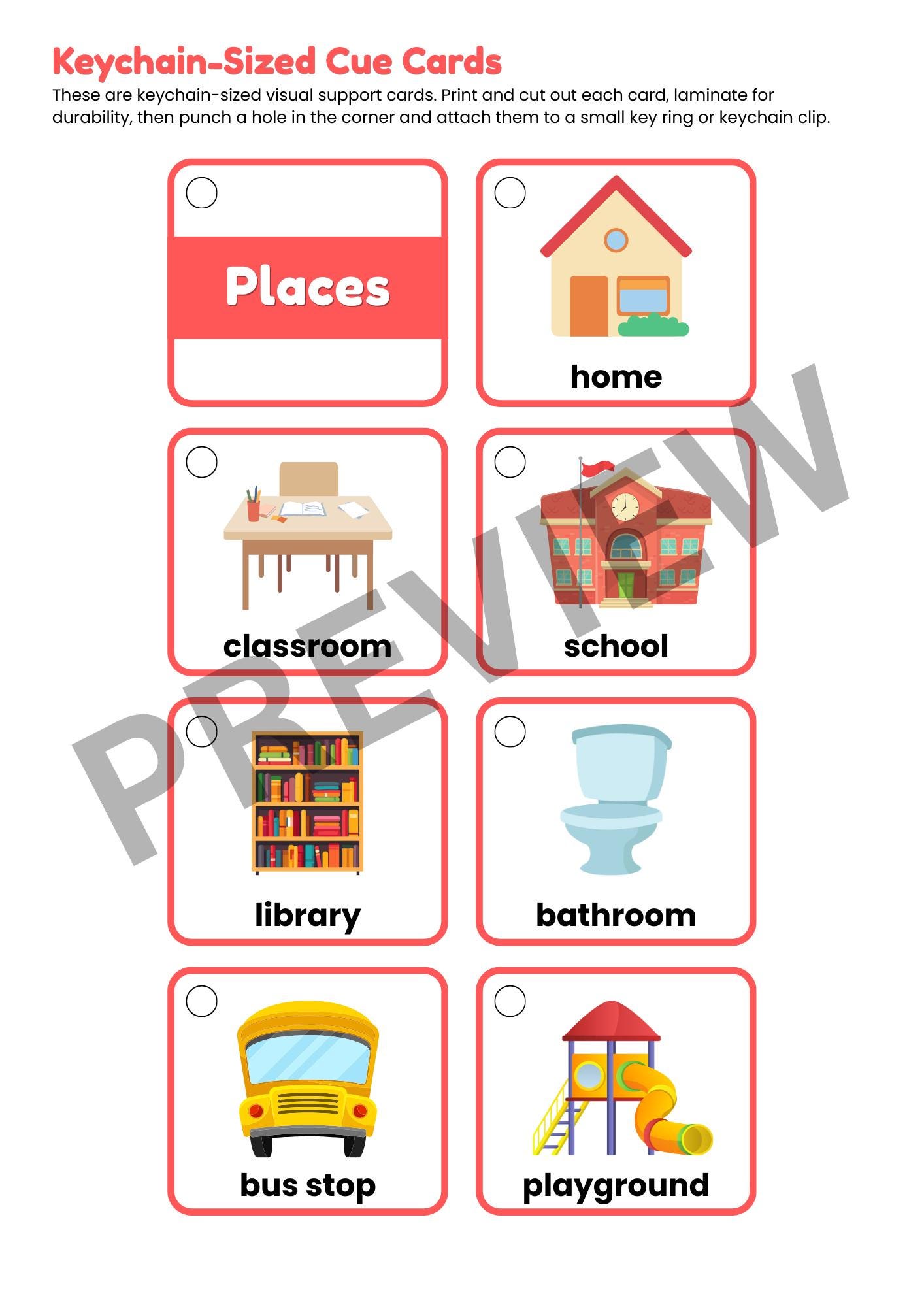 Printable Lanyard and Keychain Sise Visual Cue Cards Bundle | 15 ...