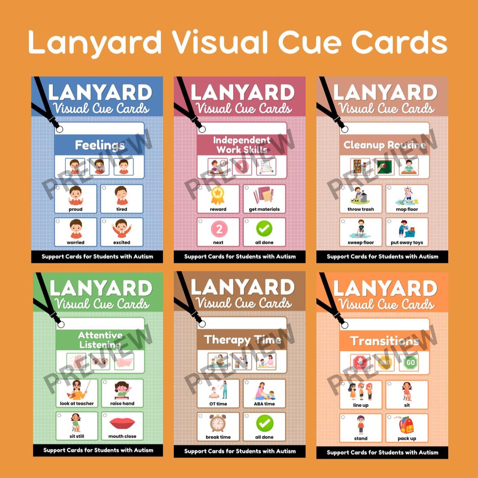 Printable Lanyard and Keychain Sise Visual Cue Cards Bundle | 15 ...