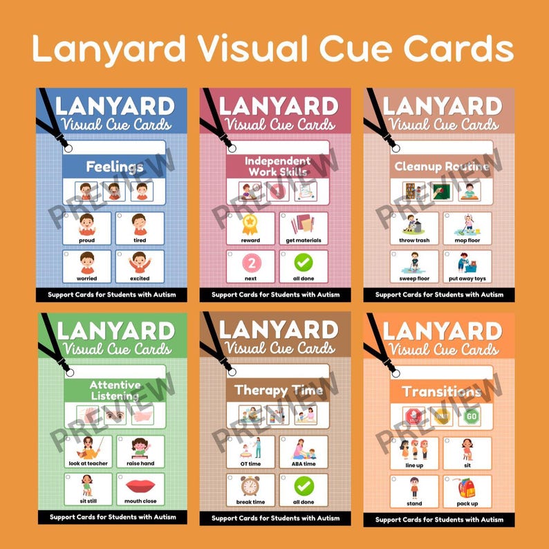 Printable Lanyard and Keychain Sise Visual Cue Cards Bundle | 15 ...