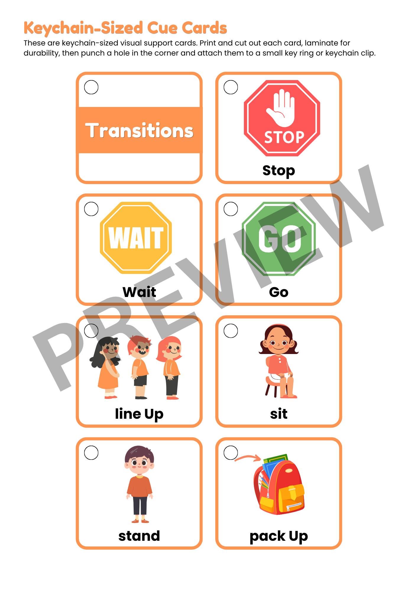 Printable Lanyard and Keychain Sise Visual Cue Cards Bundle | 15 ...