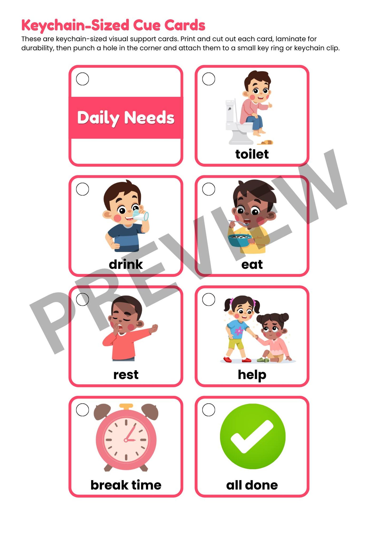 Printable Lanyard and Keychain Sise Visual Cue Cards Bundle | 15 ...