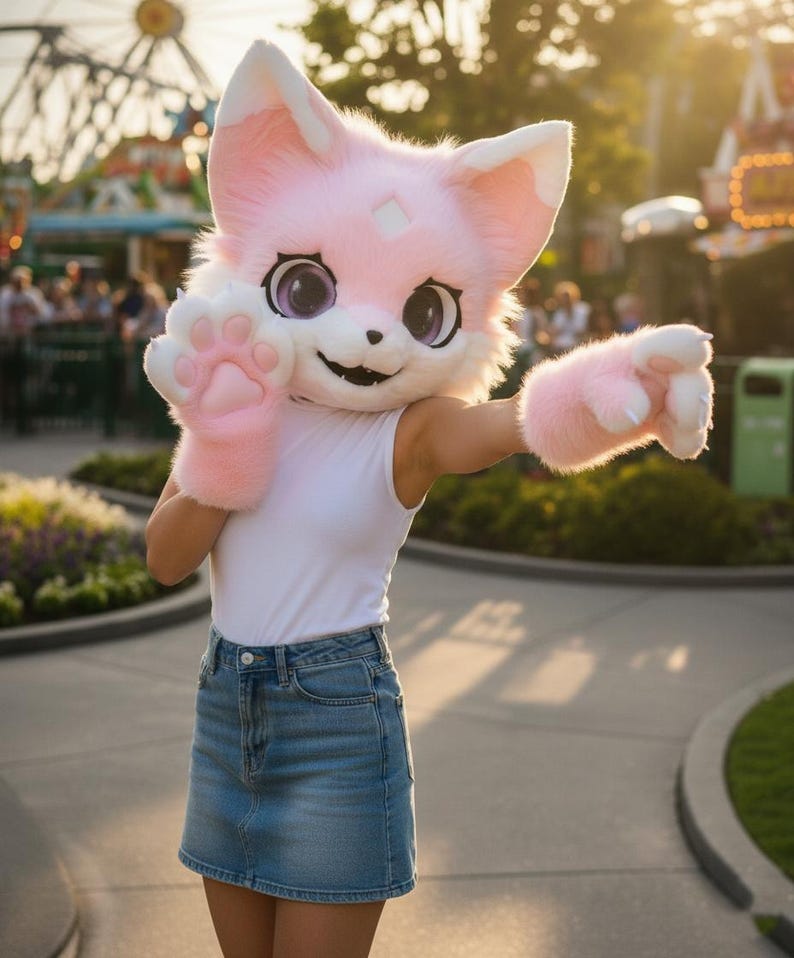 Pink Fox Fursuit Head & Paws Set - Kawaii Kemono-inspired Costume for ...