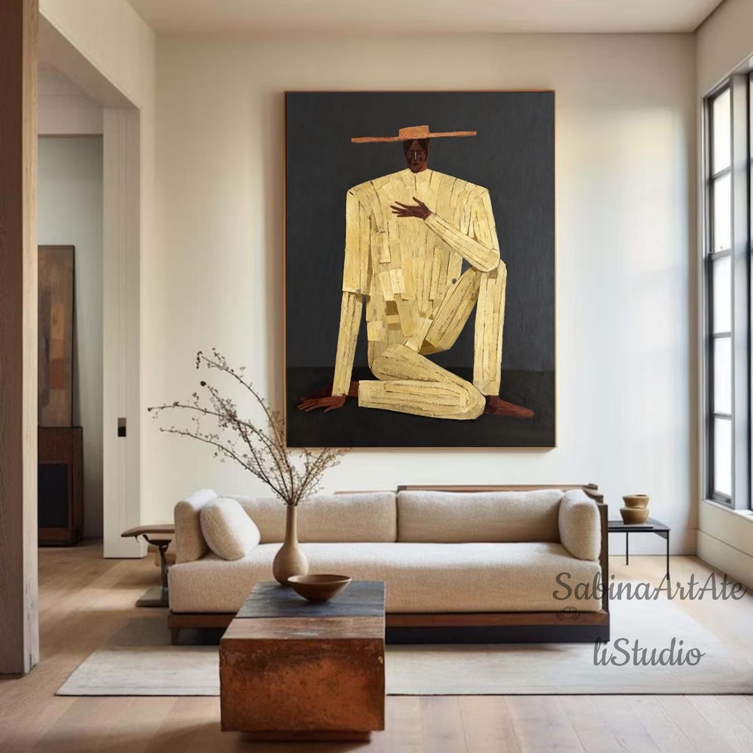 Abstract People Painting Neutral Figurative Canvas Art Large Textured ...