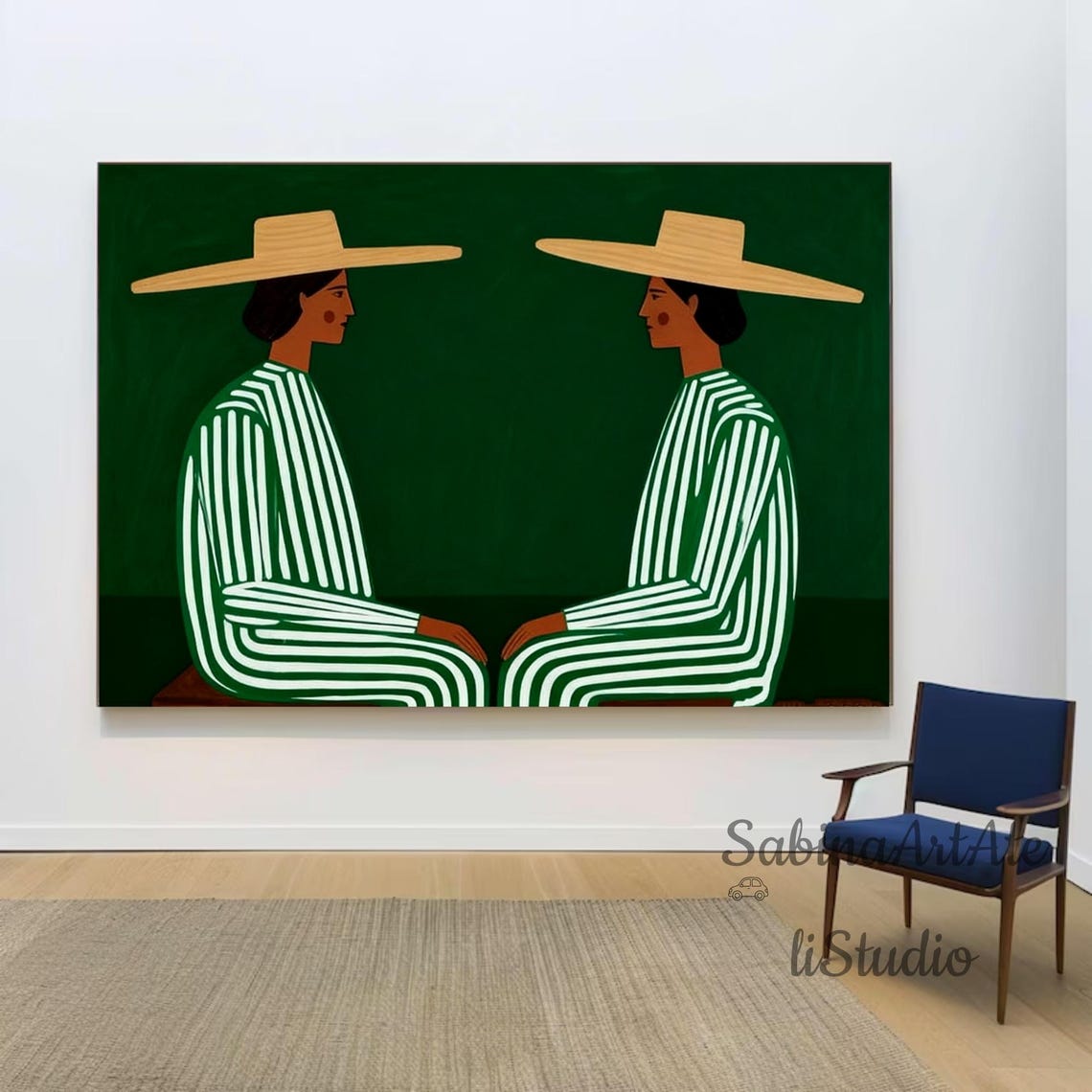 Green Abstract Figure Oil Painting: Modern Textured Canvas Wall Art - Etsy