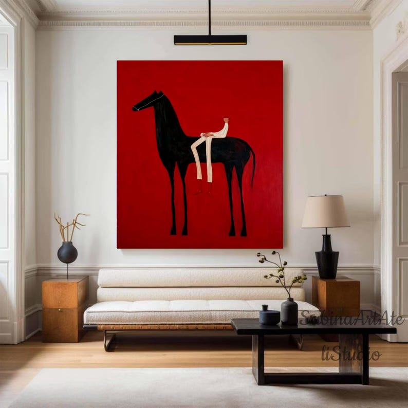 Original Abstract Horse Rider Figure Wall Art Western Cowboy Oil ...