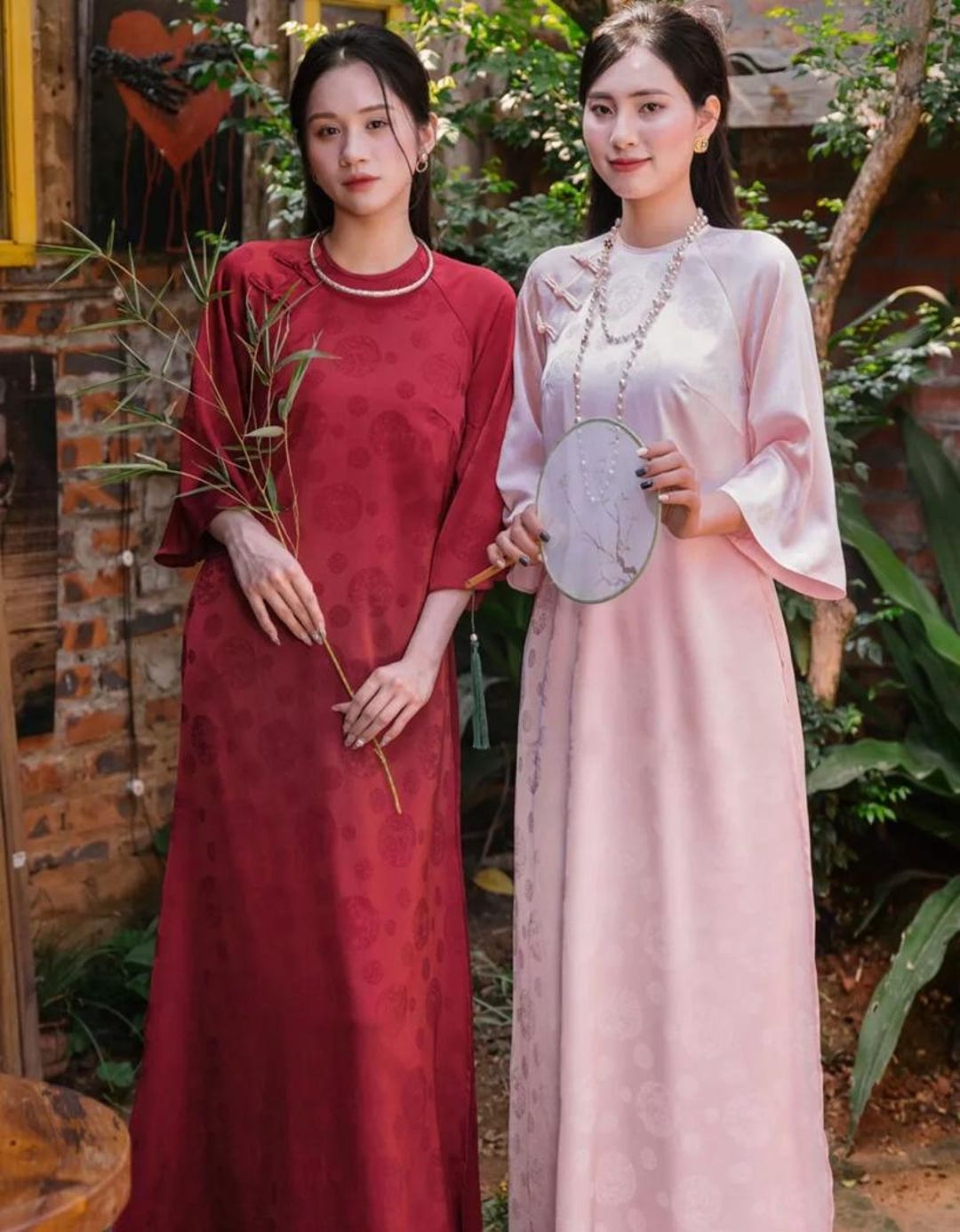Modern Vietnamese Ao Dai – Floral Brocade Silk, 3/4 Sleeve, Elegant and ...