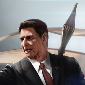 Poster - Ronald Reagan Riding a Raptor - Epic American President Art by ...