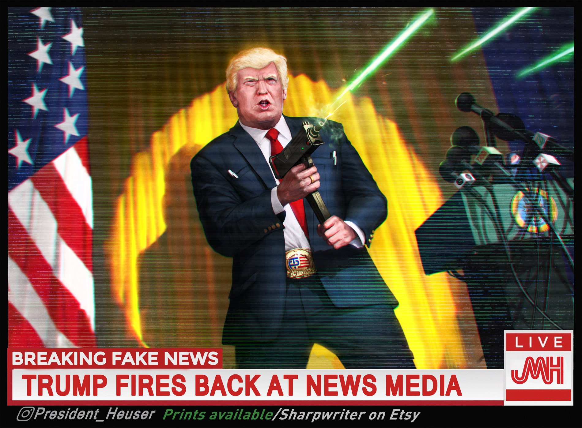 Poster Breaking Fake News donald Trump Epic American President Art by ...