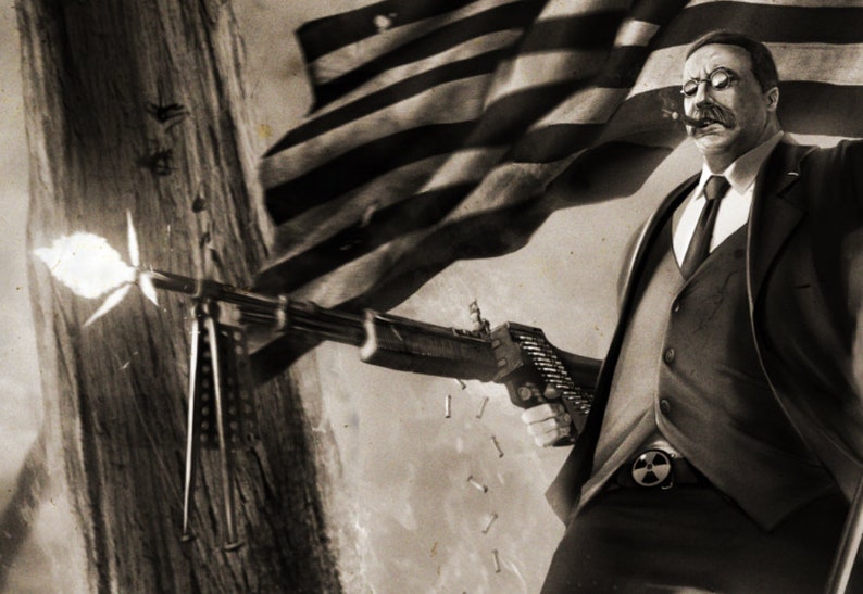 Poster Teddy Roosevelt Vs. Bigfoot old Photo Ver. Epic - Etsy