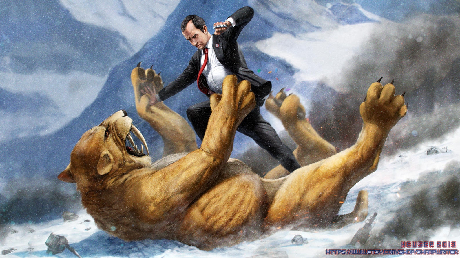 Poster Richard Nixon Fighting a Sabertooth Tiger Epic American ...