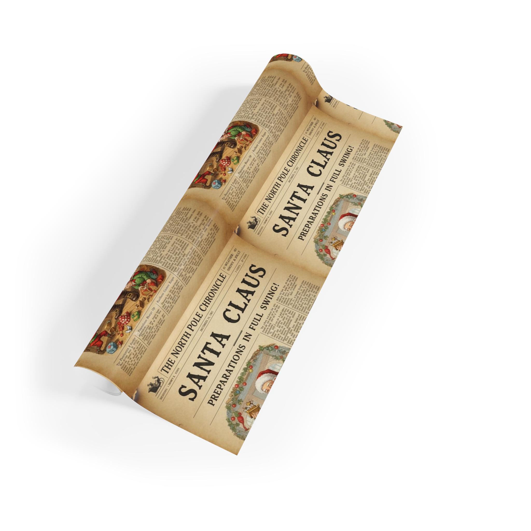 Santa Newspaper Gift Wrapping Paper Roll, Festive Holiday Wrapping ...