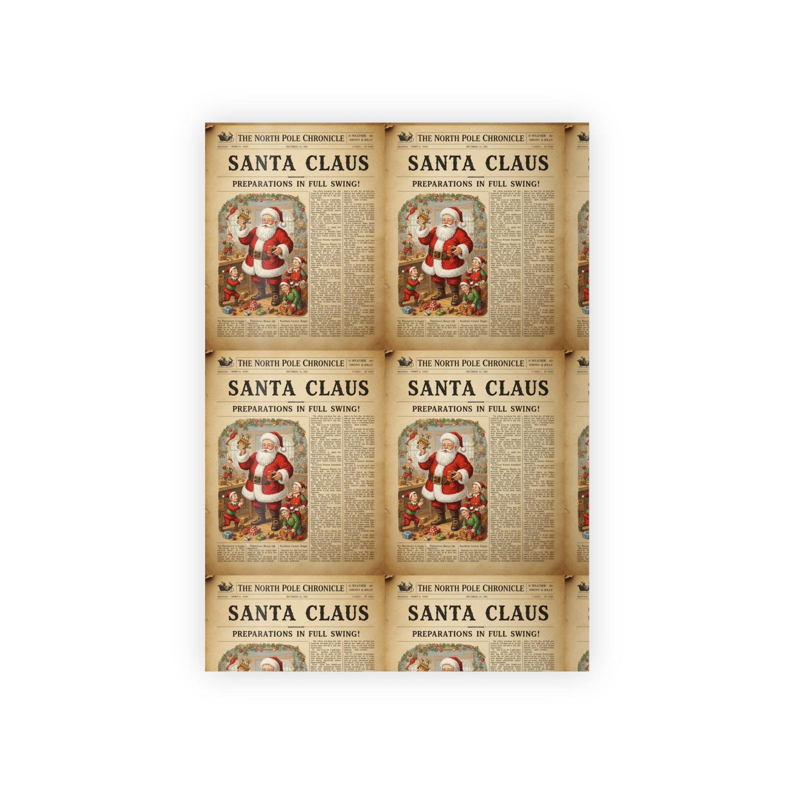 Santa Newspaper Gift Wrapping Paper Roll, Festive Holiday Wrapping ...