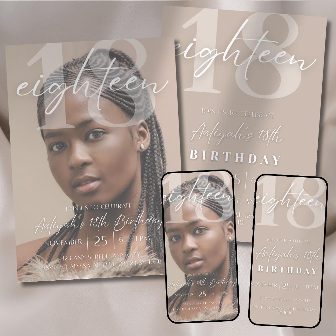 18th Birthday Invitation Editable Template With Photo Digital Invite ...