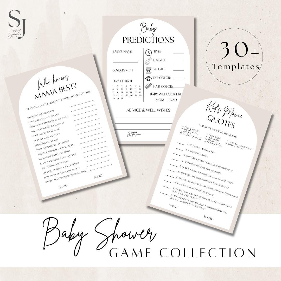 Neutral Arch Baby Shower Game Activity Bundle Editable Printable ...