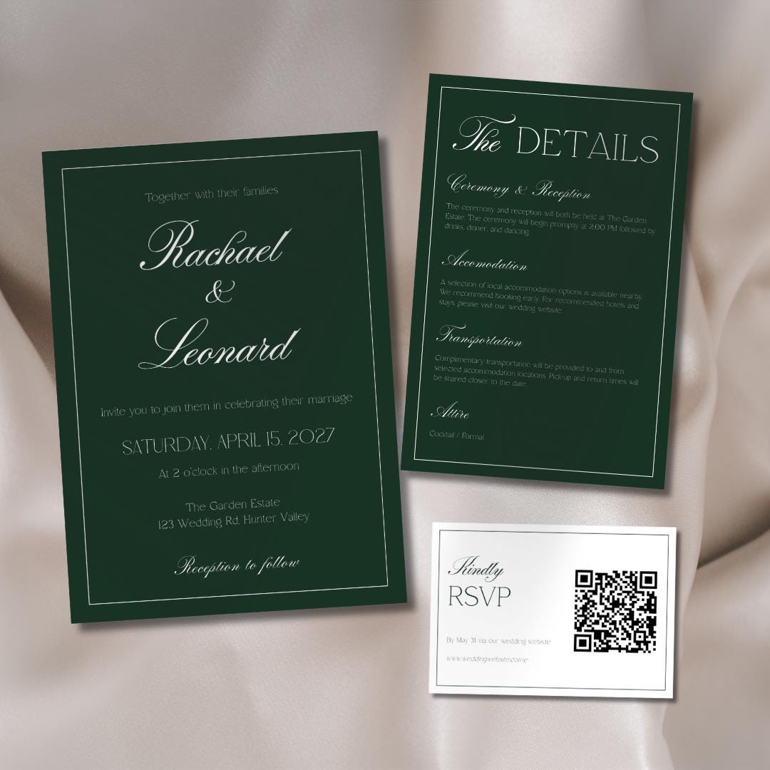 Luxury Emerald Old Money Wedding Invitation Suite Editable Template ...