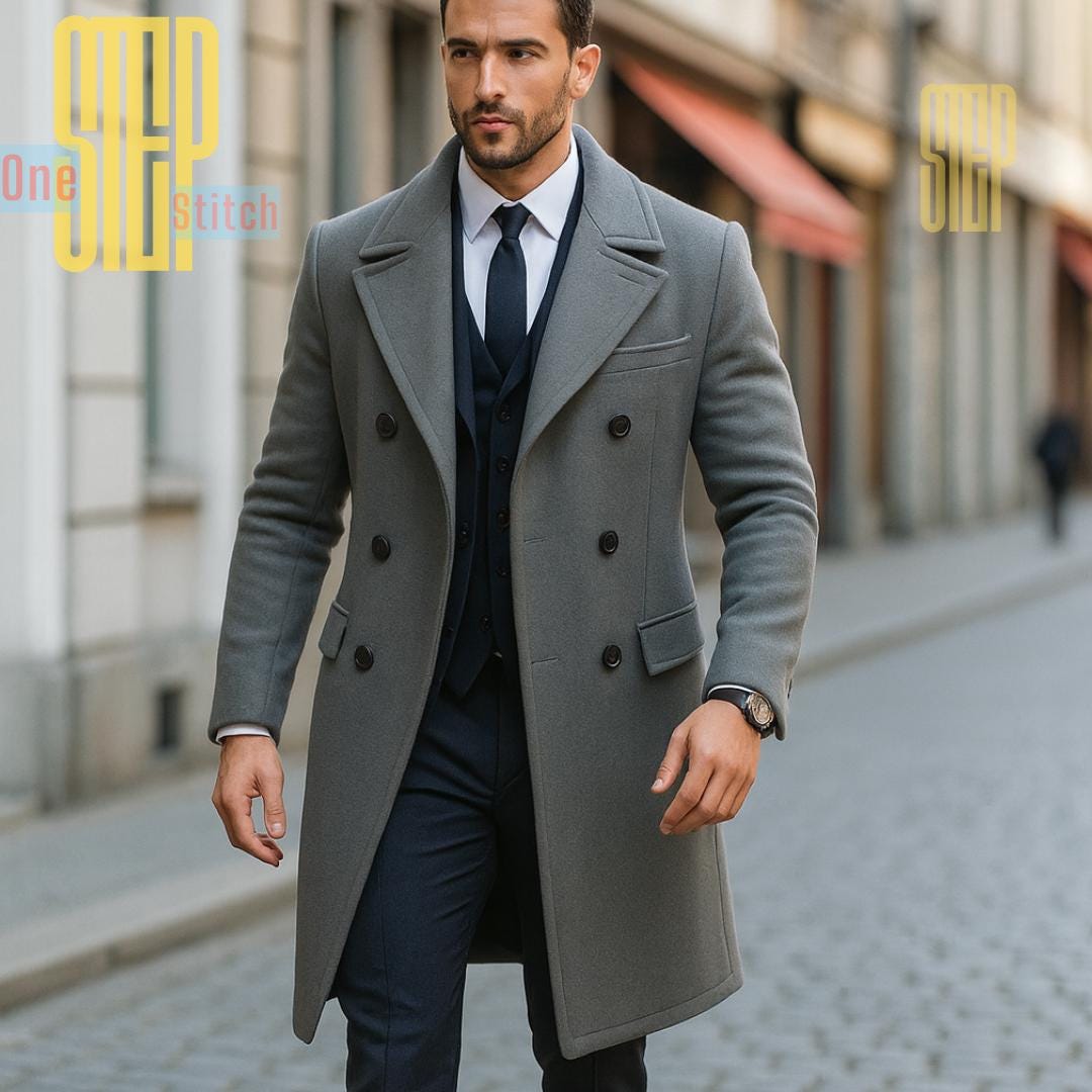 Classic Grey Wool Overcoat for Men – Double Breasted Winter Coat ...