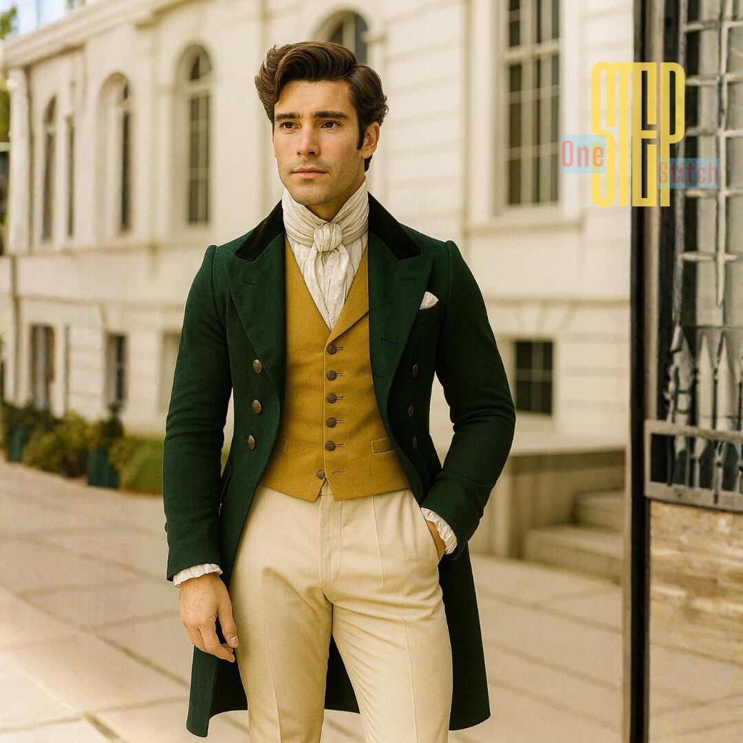 Regency Custom Made Blue Wool Tailcoat With Mustard Waistcoat ...