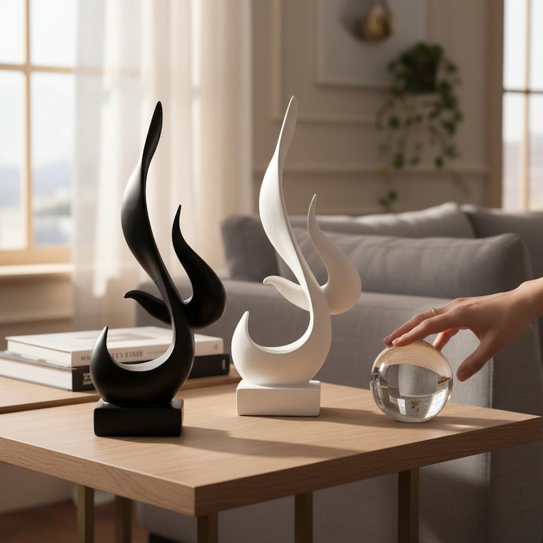 Abstract Fire Sculpture | Modern Gold Flame Resin Art | Dining Table ...