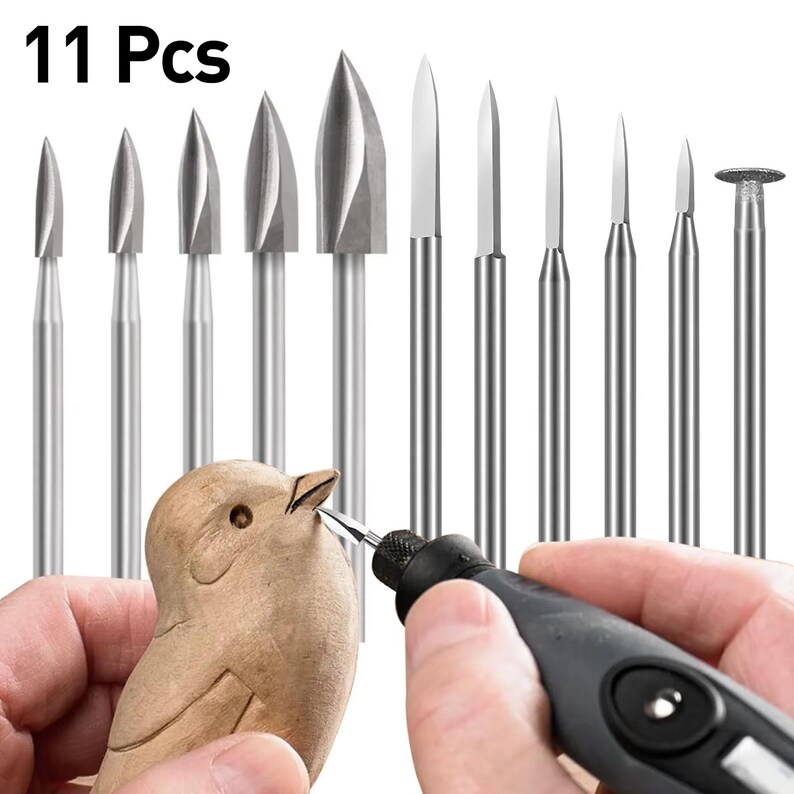 11-piece Wood Carving Bit Set – Precision Rotary Tool Engraving - Etsy