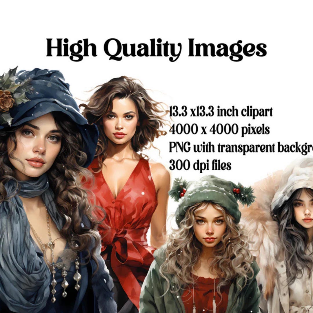 Watercolor Fashion Girls Clipart Bundle | 44 PNG | 300 DPI Transparent ...
