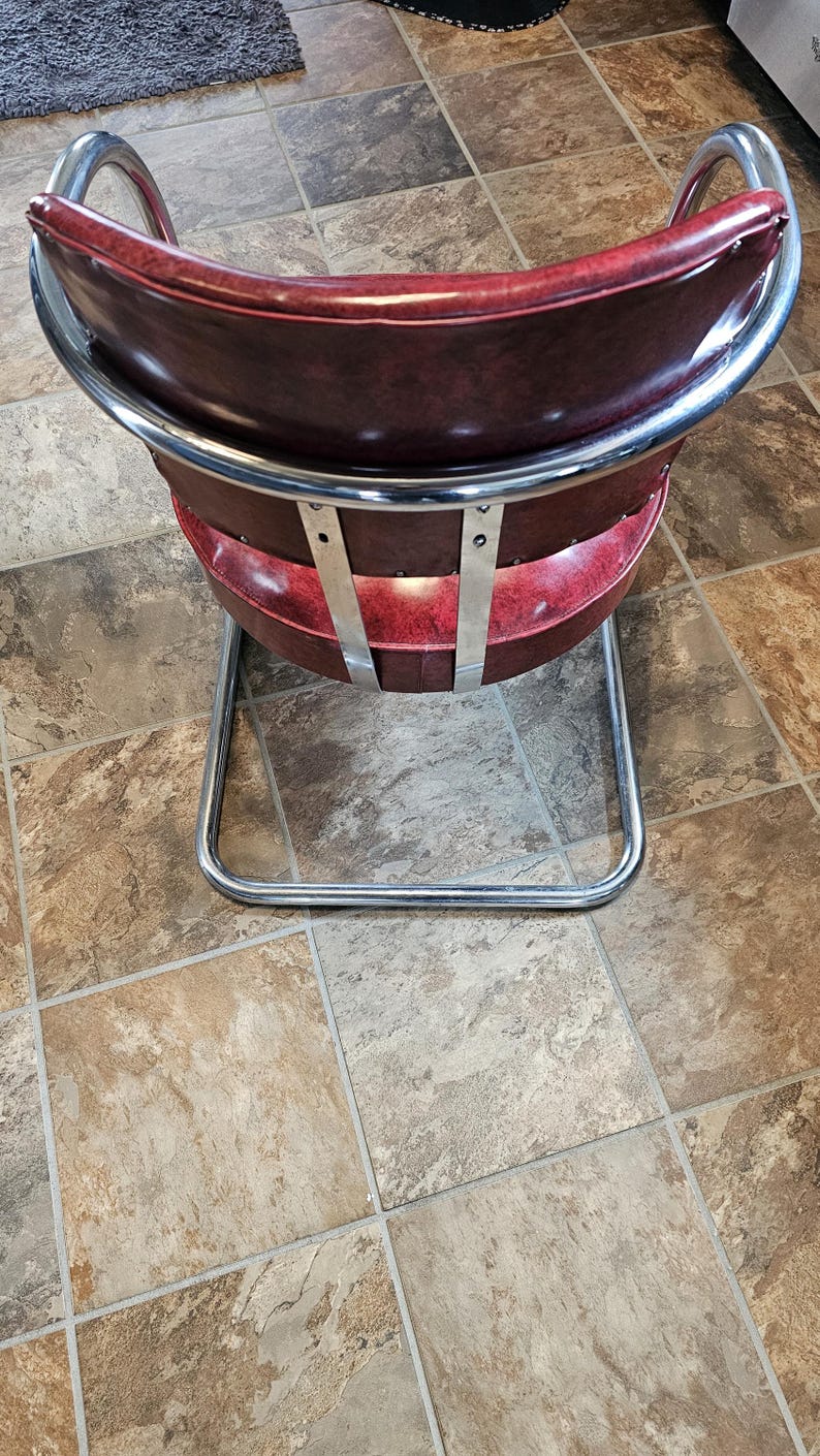 Art Deco Streamline Modern Bauhaus Cantilever Chair Chrome & Red Vinyl ...