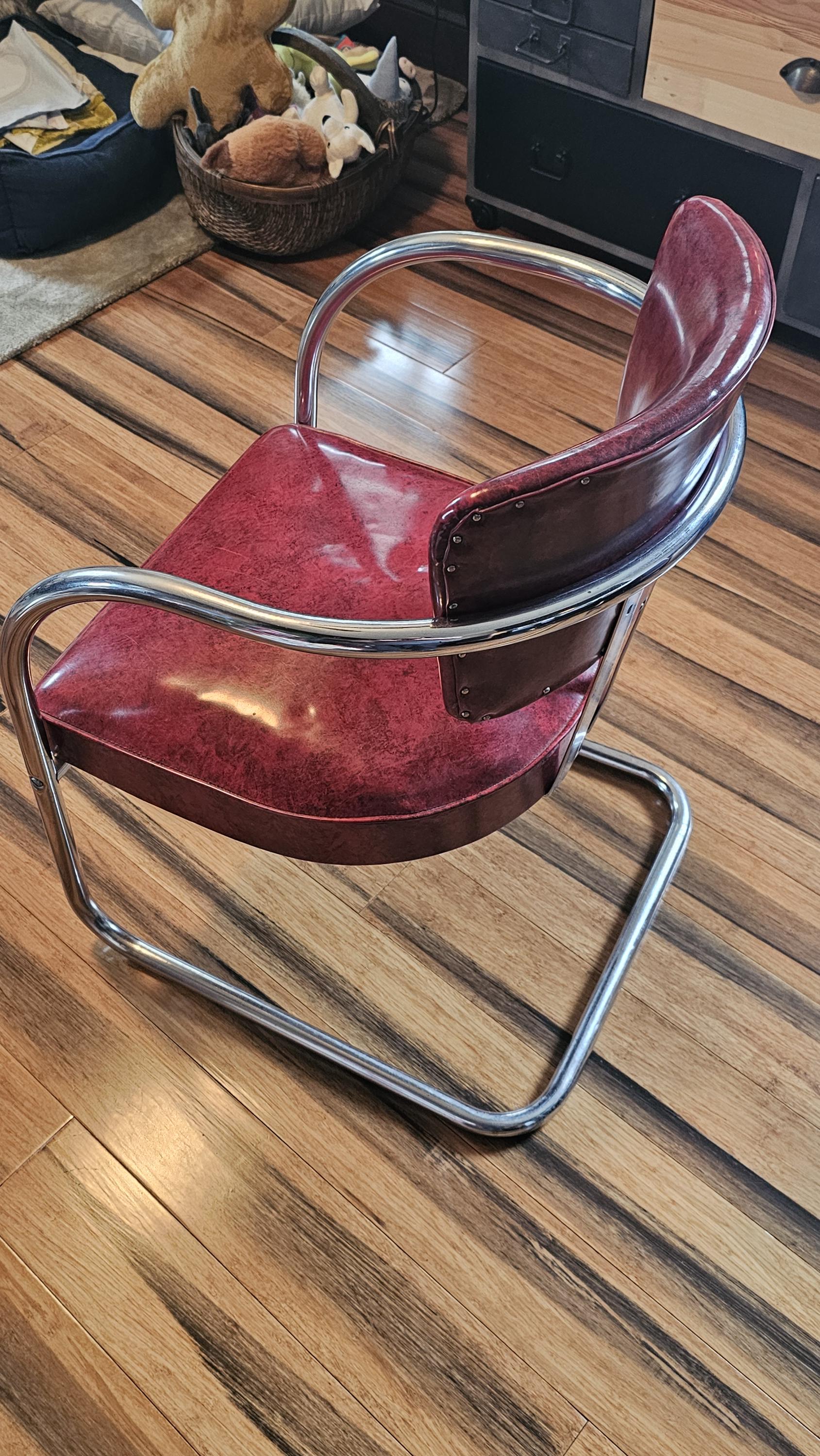 Art Deco Streamline Modern Bauhaus Cantilever Chair Chrome & Red Vinyl ...
