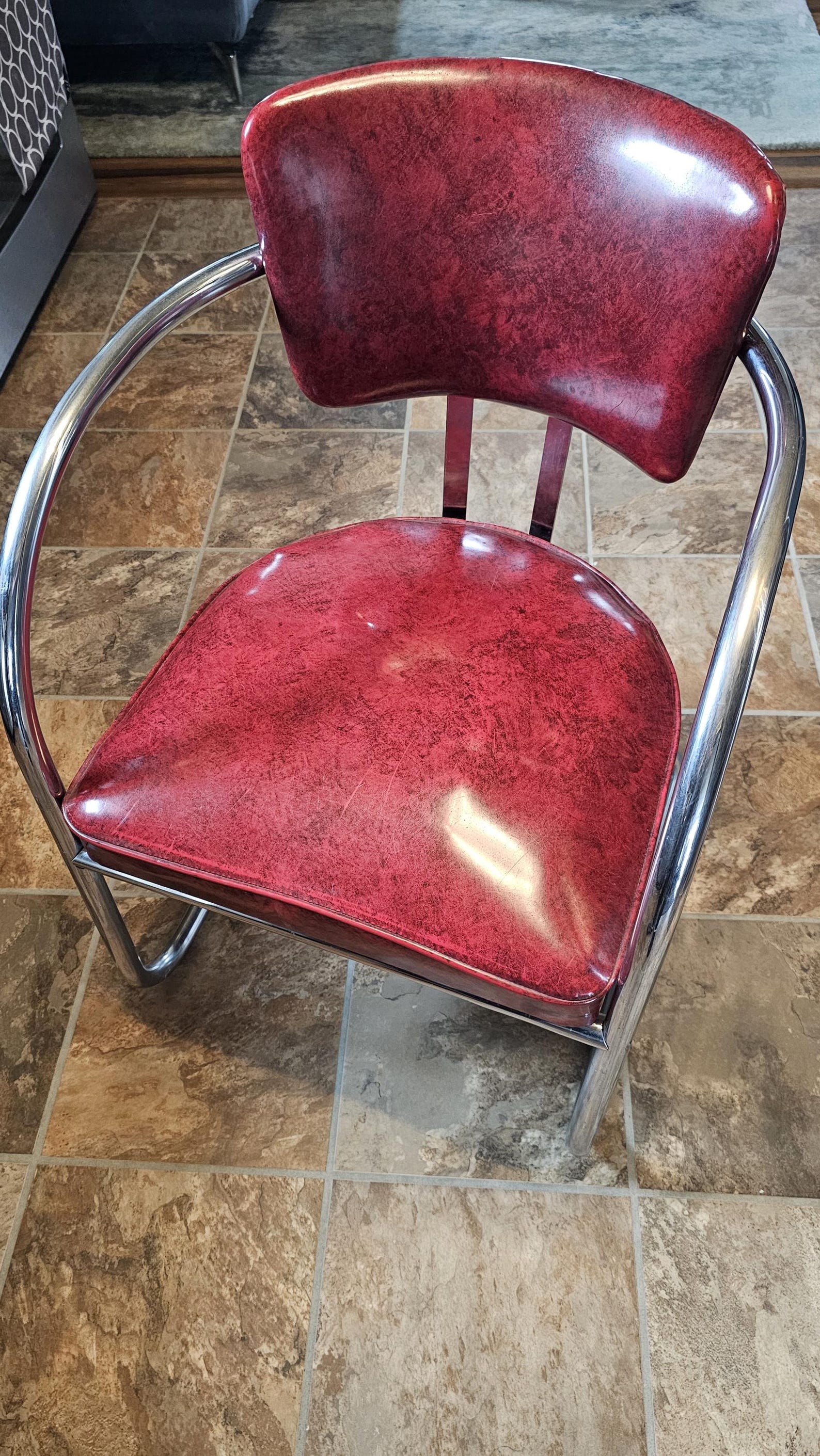 Art Deco Streamline Modern Bauhaus Cantilever Chair Chrome & Red Vinyl ...