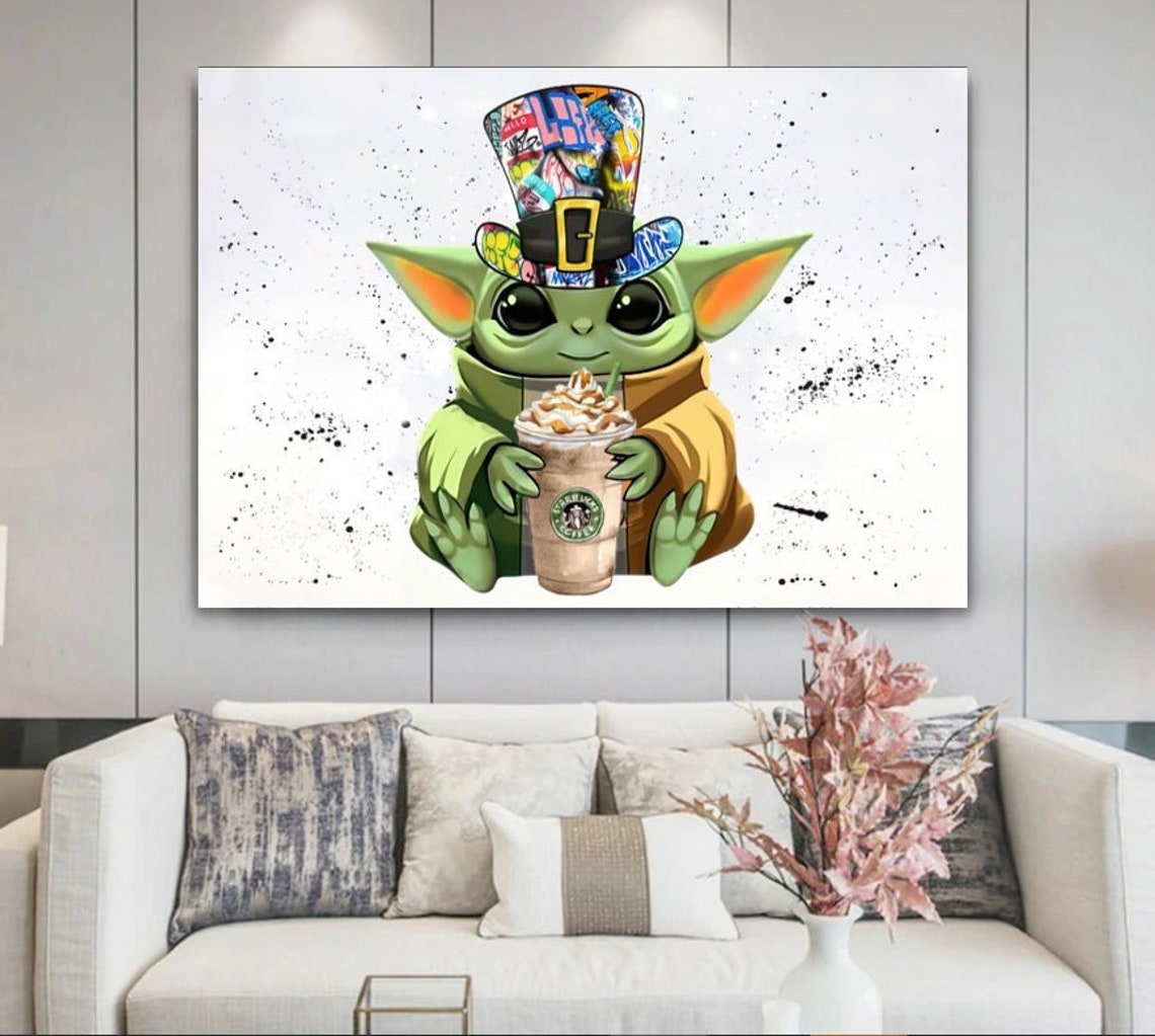 Baby Yoda Hug Starbucks Graffiti Canvas Wall Art/ Baby Yoda - Etsy Ireland