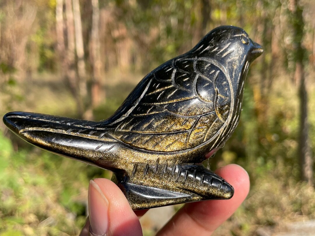 Gold Obsidian Quartz Bird Skull: Handmade Crystal Crow 4.3" - Etsy