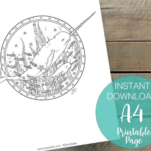 Narwhal Sea Unicorn A4 Printable Coloring Page for Adults - Etsy