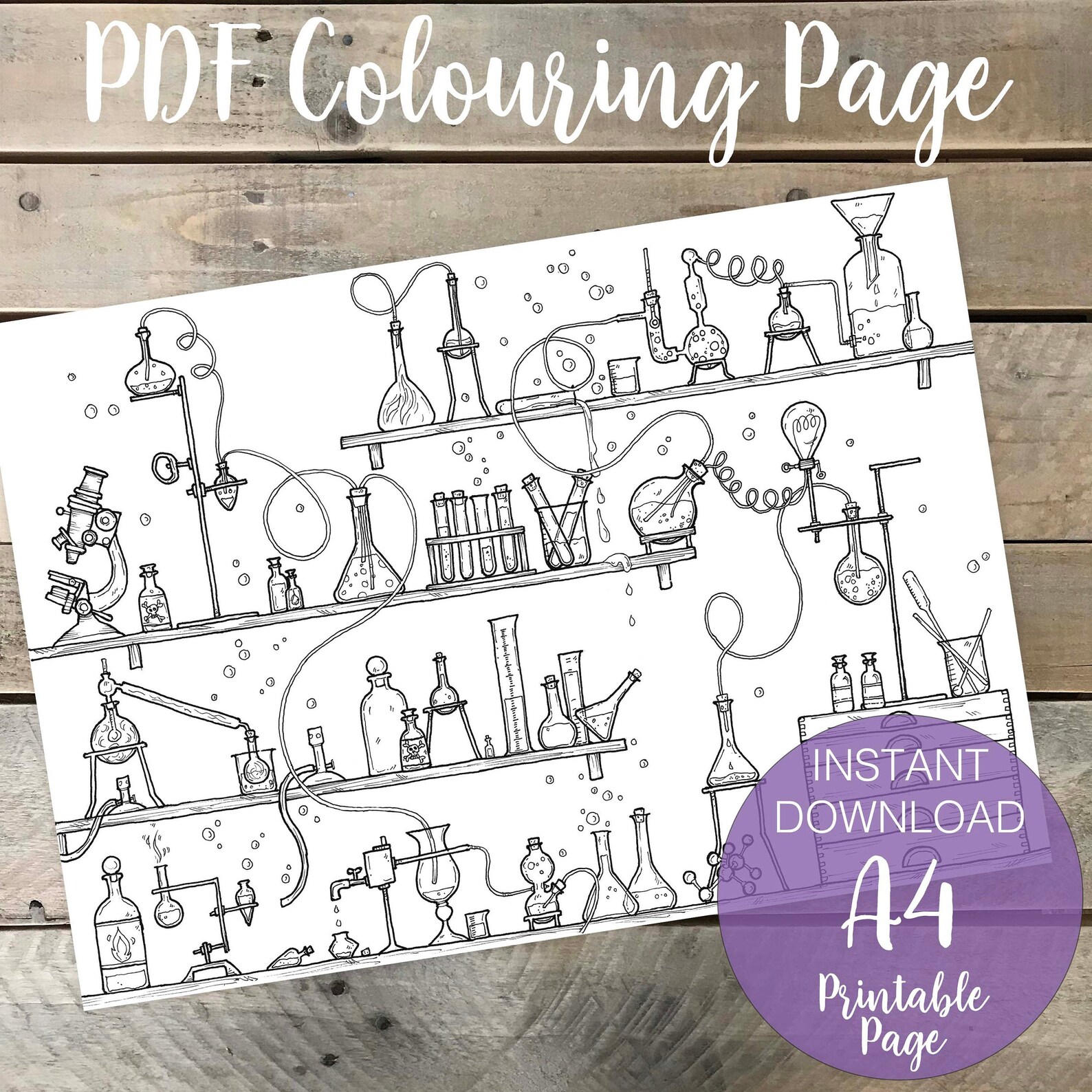Chemistry Set Mad Scientist PDF Printable Colouring Page for - Etsy