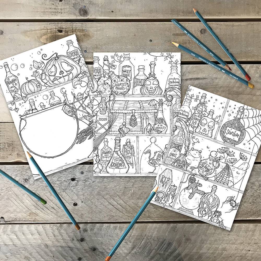 Halloween Coloring-in Sheets Bundle, Witches and Black Magic by Zoe ...
