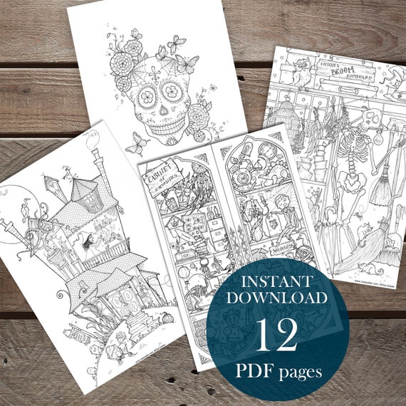 Halloween Coloring-in Sheets Bundle Witches and Black Magic - Etsy