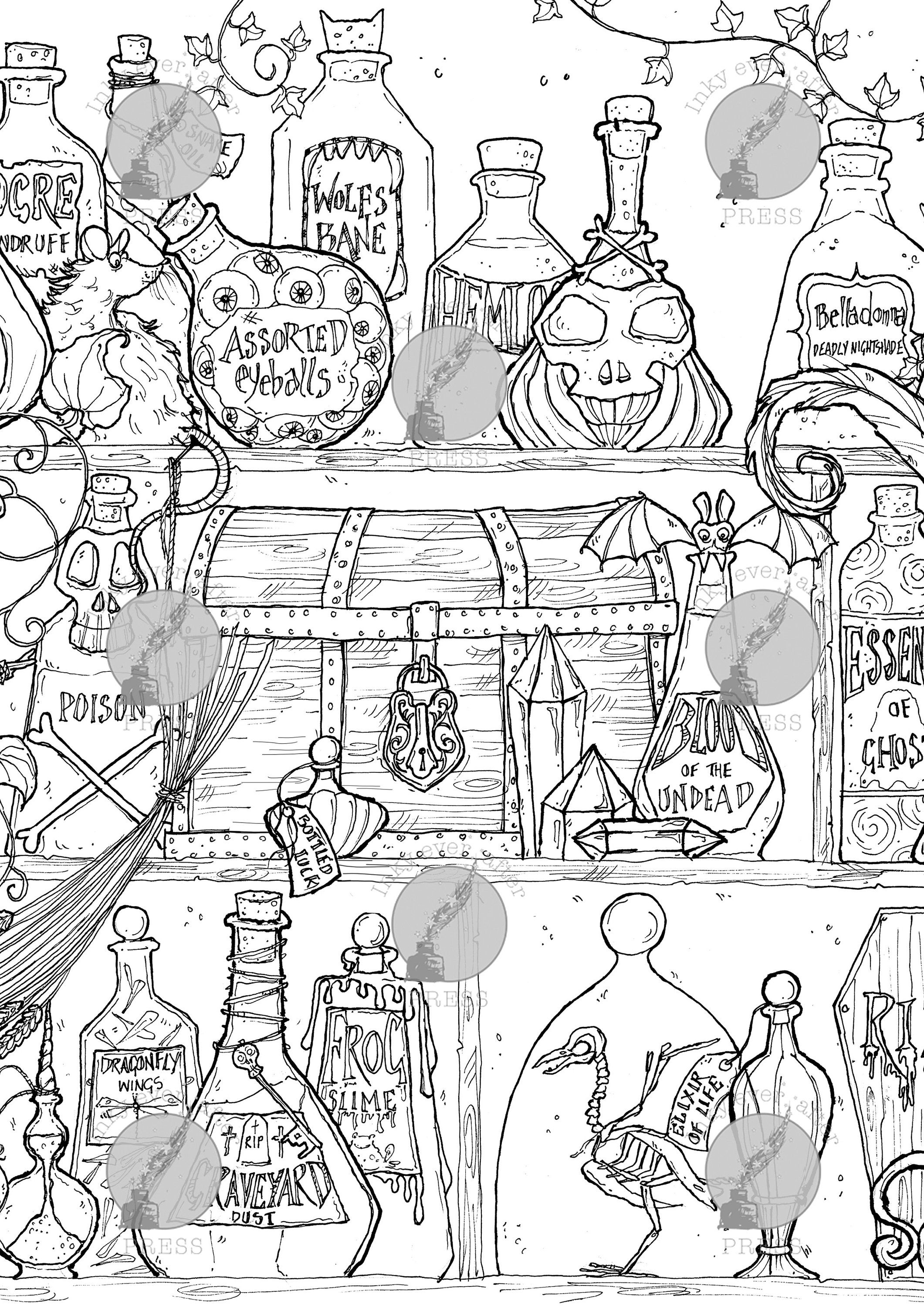 Potion Bottles Coloring Page Witches Brew and Black Magic by | Etsy