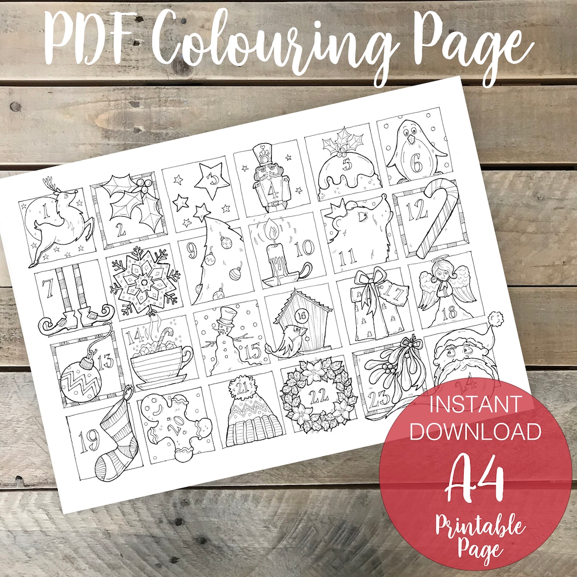 Christmas Advent Calendar A4 Printable Coloring Page - Etsy