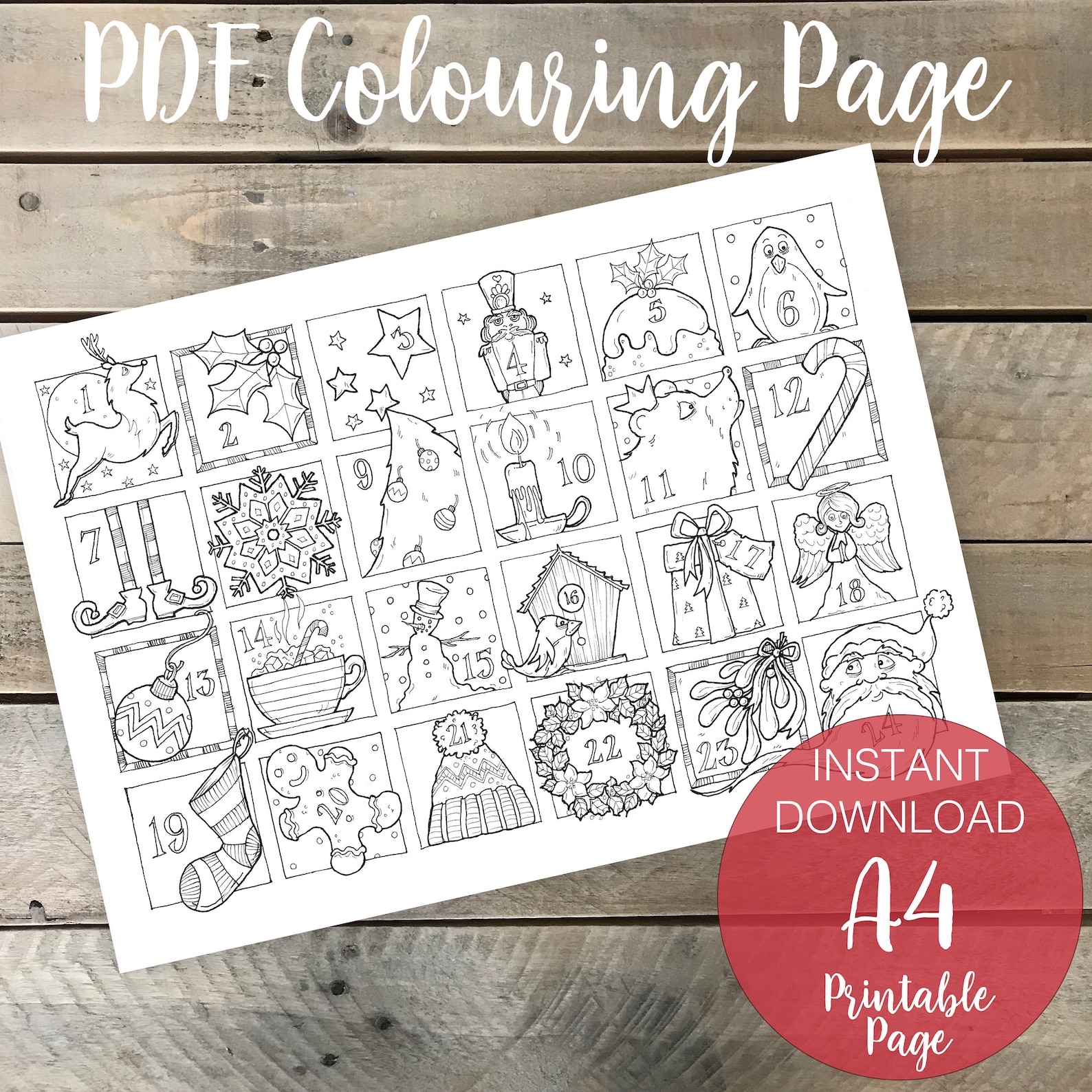 Christmas Advent Calendar A4 Printable Coloring Page - Etsy