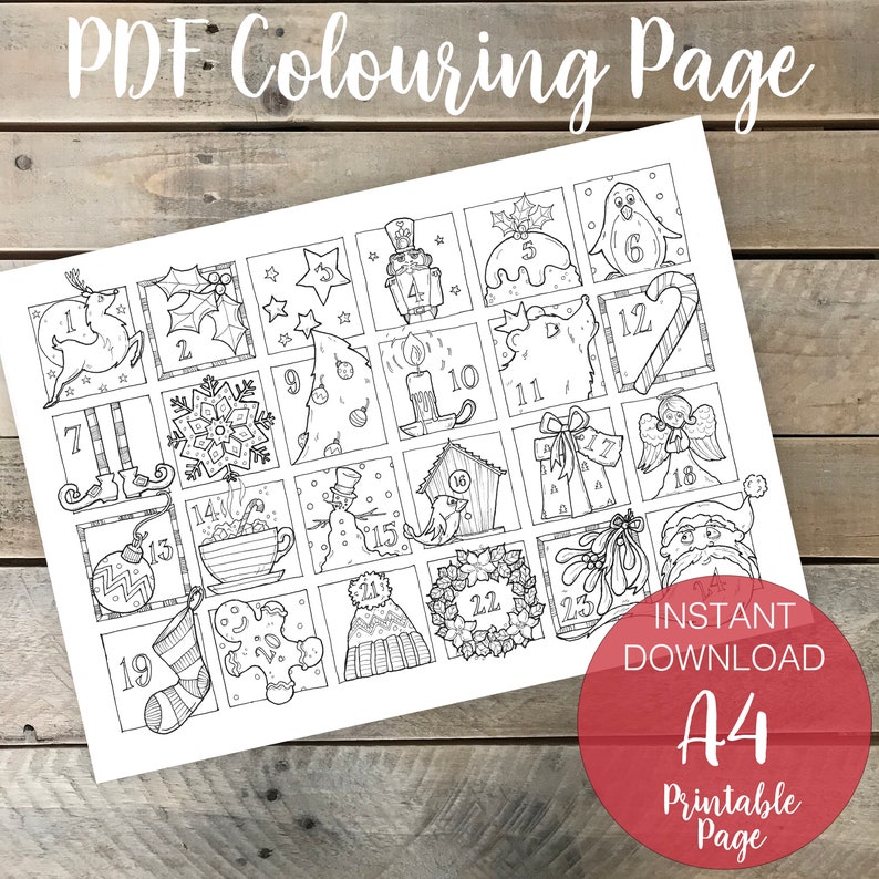 Christmas Advent Calendar A4 Printable Coloring Page | Etsy