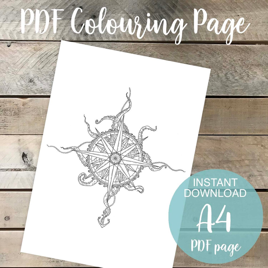 Nautical Compass A4 Printable Coloring Page for Adults - Etsy