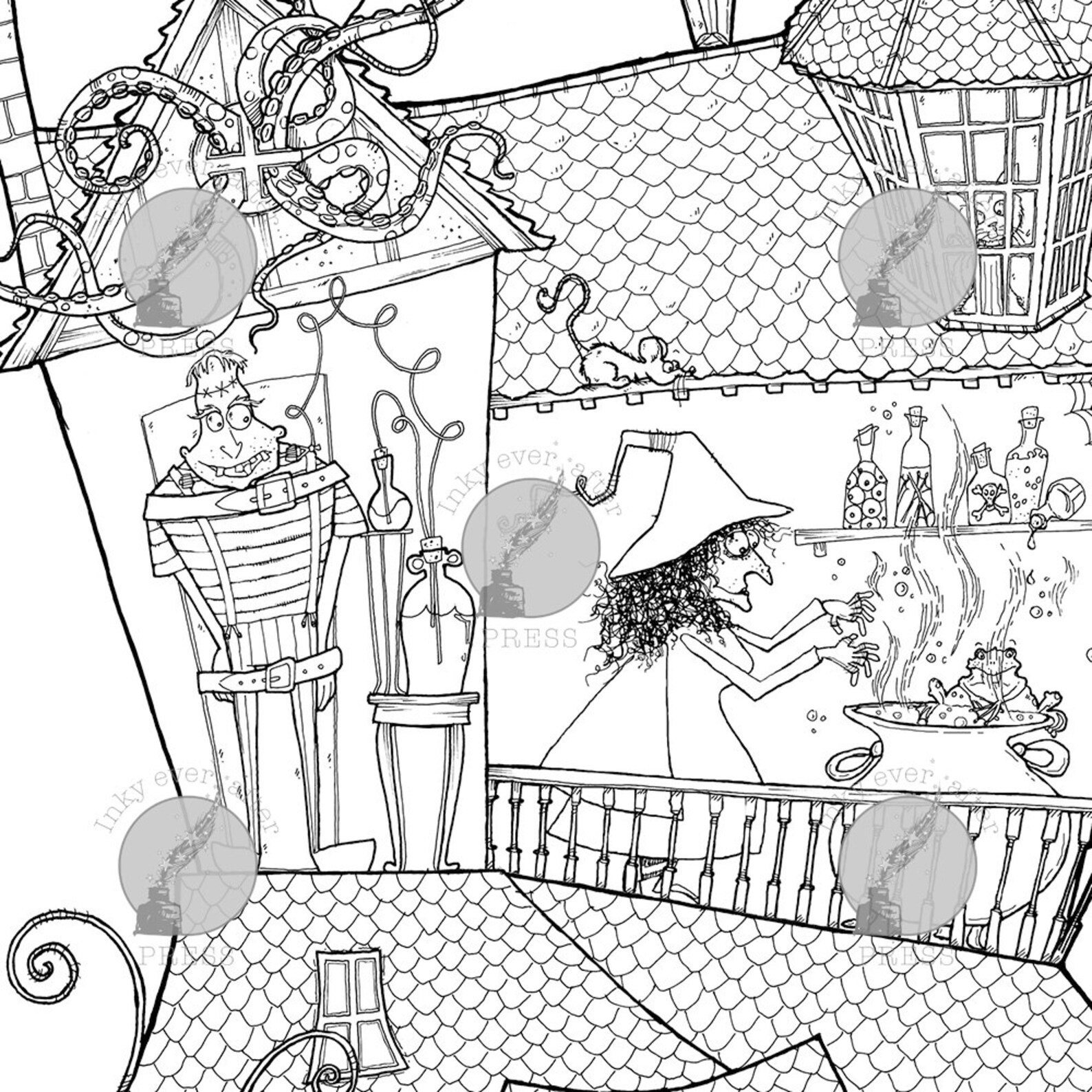 Spooky Haunted House Coloring Page for Adults - Etsy