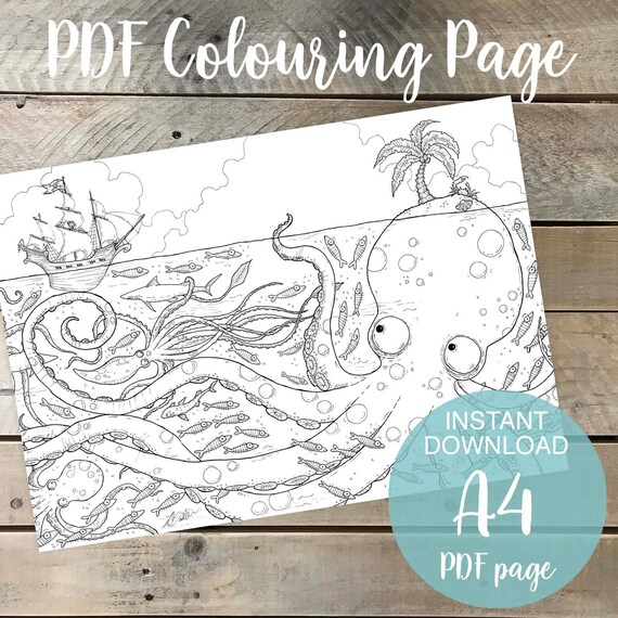 Sea Monster A4 Printable Coloring-in Sheet for Adults | Etsy