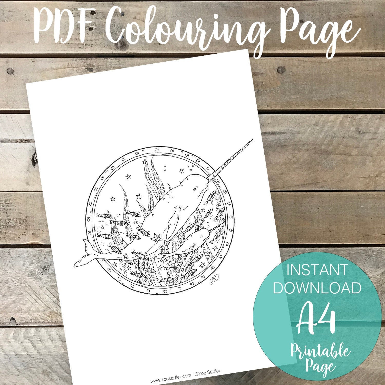 Narwhal Sea Unicorn A4 Printable Coloring Page for Adults - Etsy