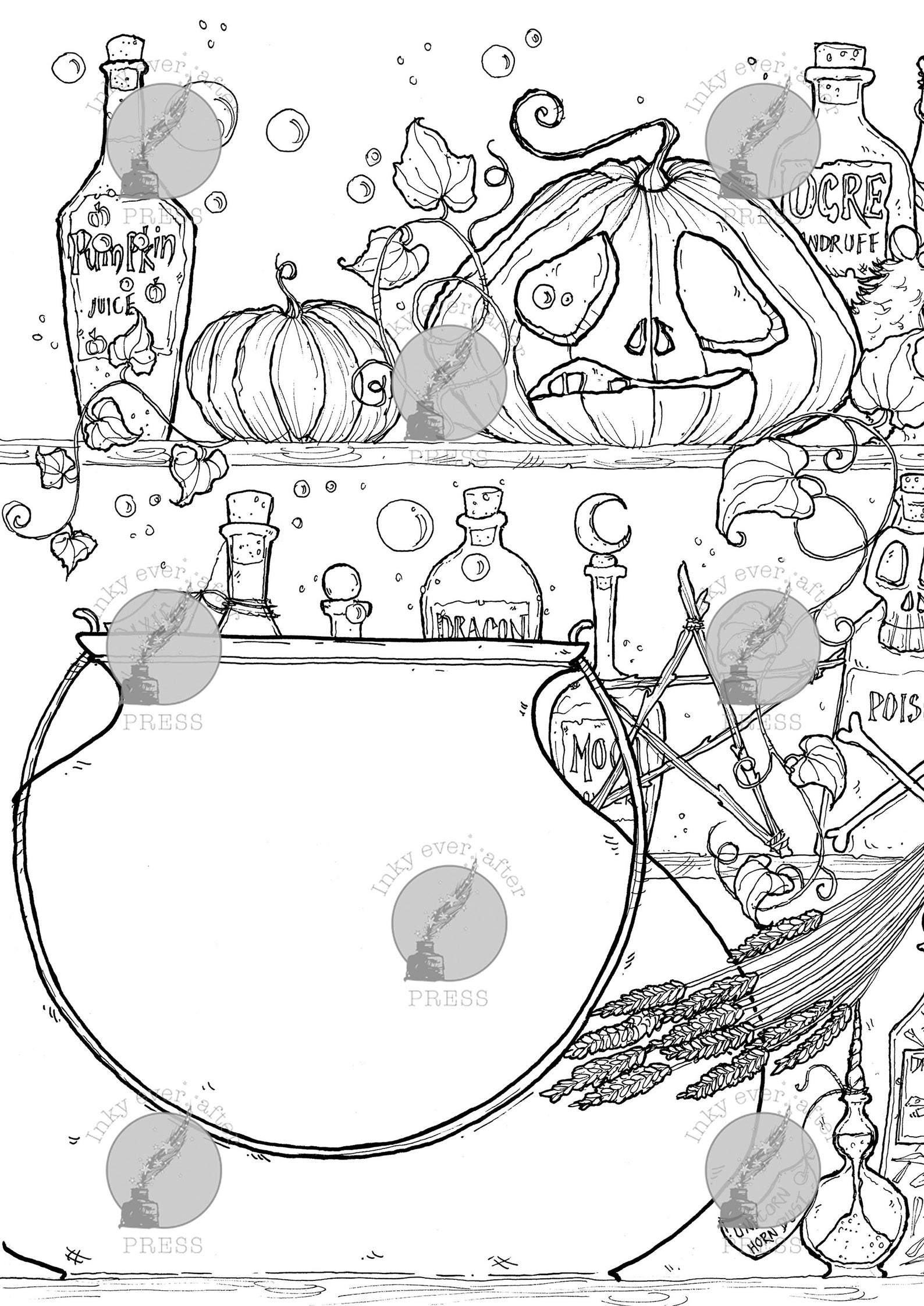 Potion Bottles Coloring Page Witches Brew and Black Magic by | Etsy